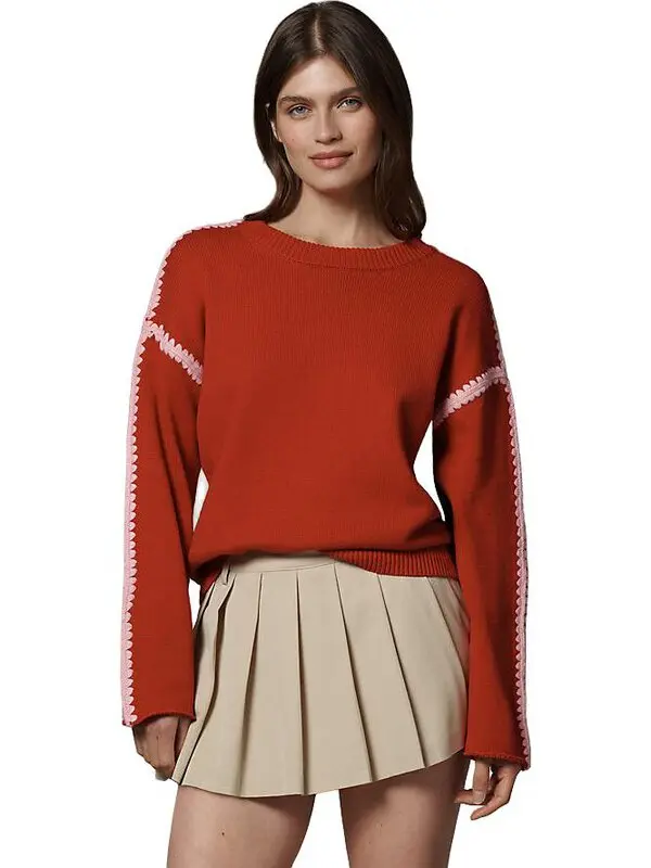 English Factory Petite Tipped Pullover - Red Pattern