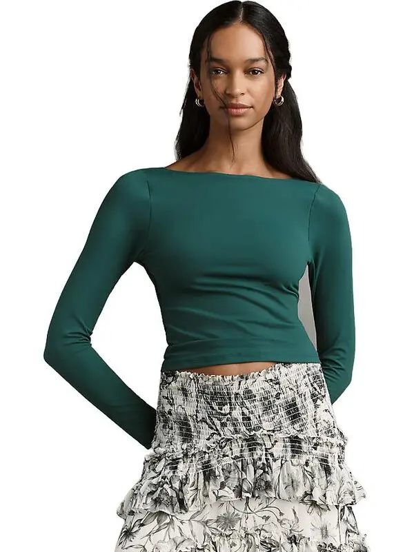 Susana Monaco Long-sleeve Scoop-back Top - Dark Green