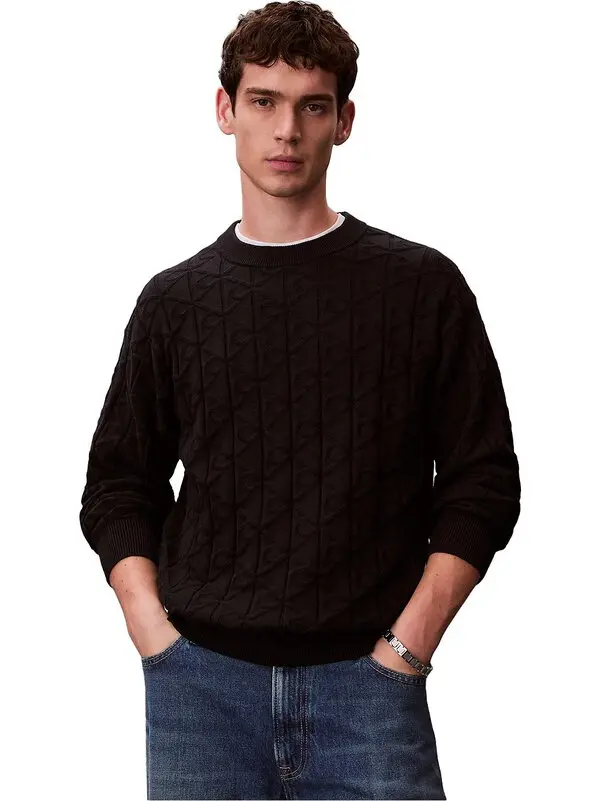 Calvin Klein Allover Emblem Logo Ribbed Sweater - Black