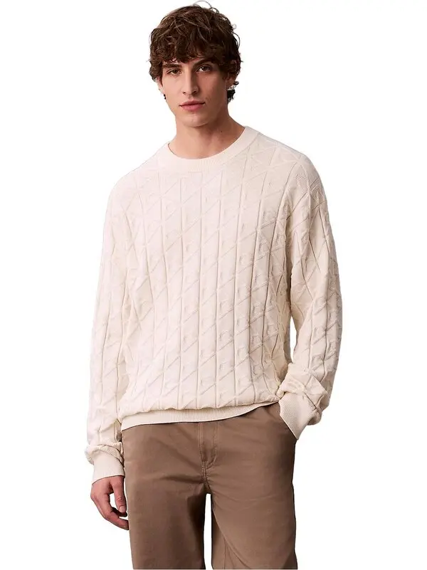 Calvin Klein Allover Emblem Logo Ribbed Sweater - Tofu