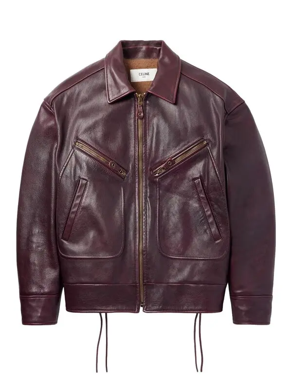 Celine Padded Leather Jacket - Burgundy