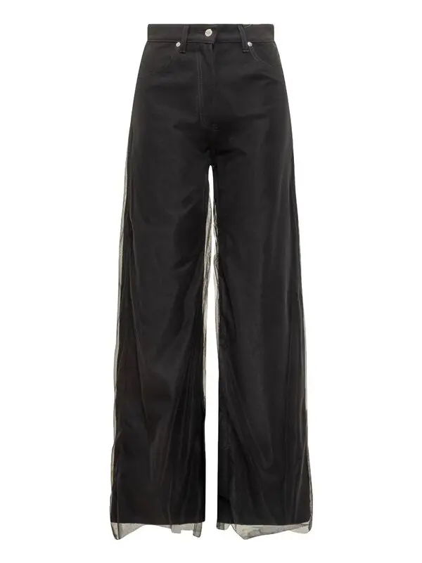 MSGM Tulle Overlay Wide Leg Pants - Black