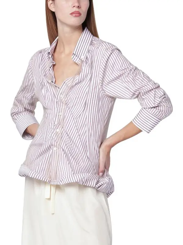 MAISON MARGIELA Striped Layered Tulle Shirt - White