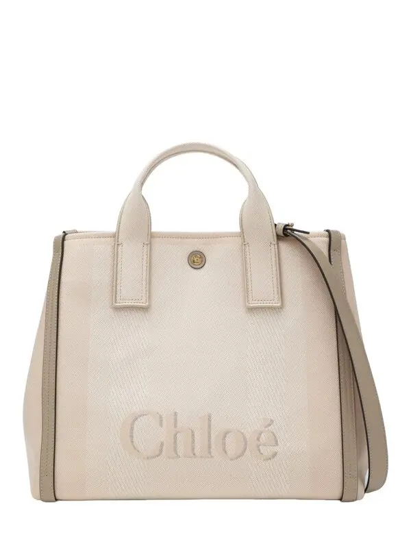 Chloé Carry Tote Bag In Striped Canvas - Beige