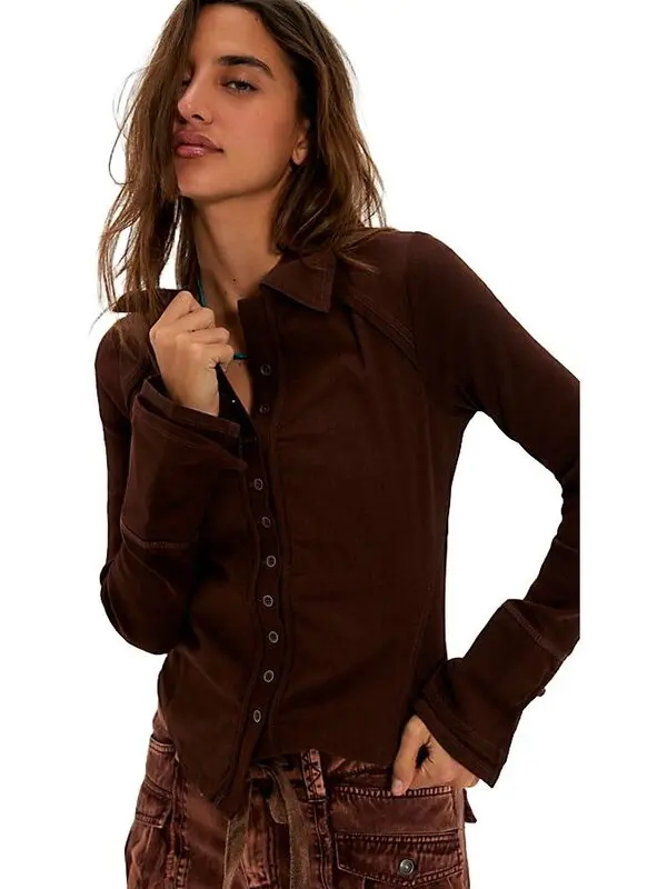 Free People Happy Valley Button-down Shirt - Chocolate Lab