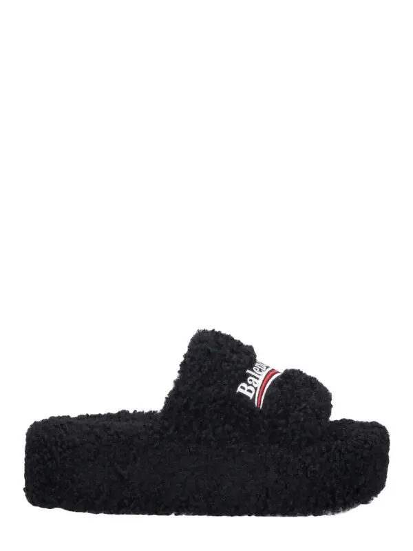 Balenciaga Furry Slide Sandals - Black