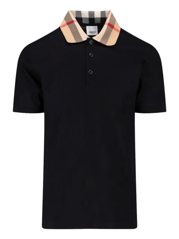 Burberry Check Collar Polo Shirt - Black
