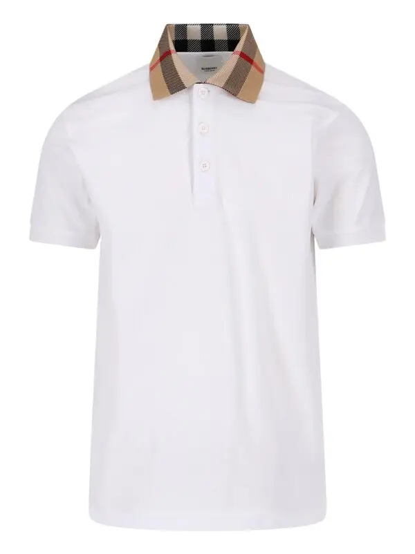 Burberry Check Collar Polo Shirt - White