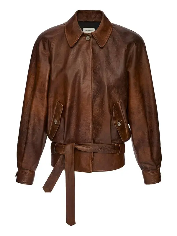 Magda Butrym Belted Leather Jacket - Brown