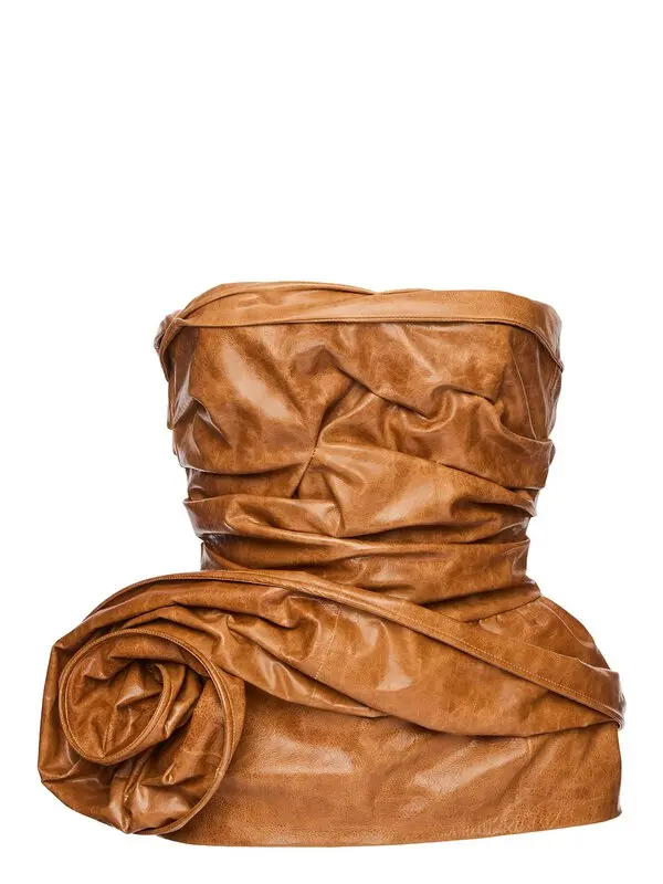 Magda Butrym Strapless Draped Leather Corset Top - Tan