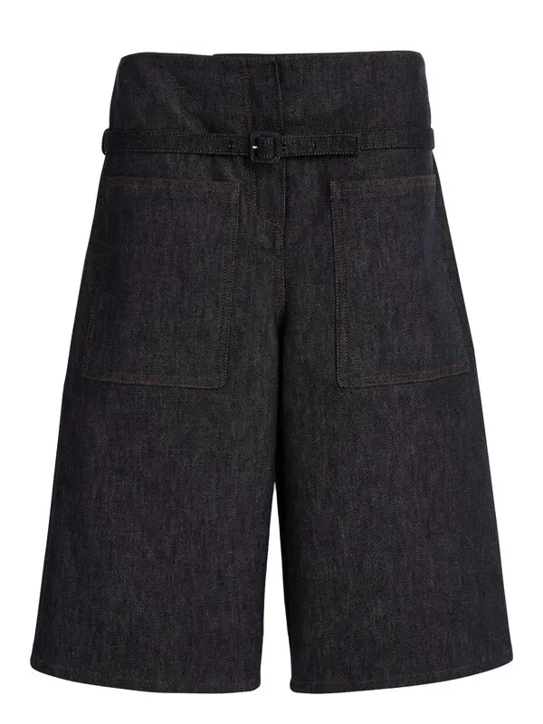 COURREGES Belted Denim Shorts - Dark Wash