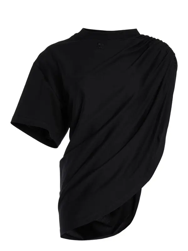 COURREGES Asymmetrical Twisted Cotton Top - Black