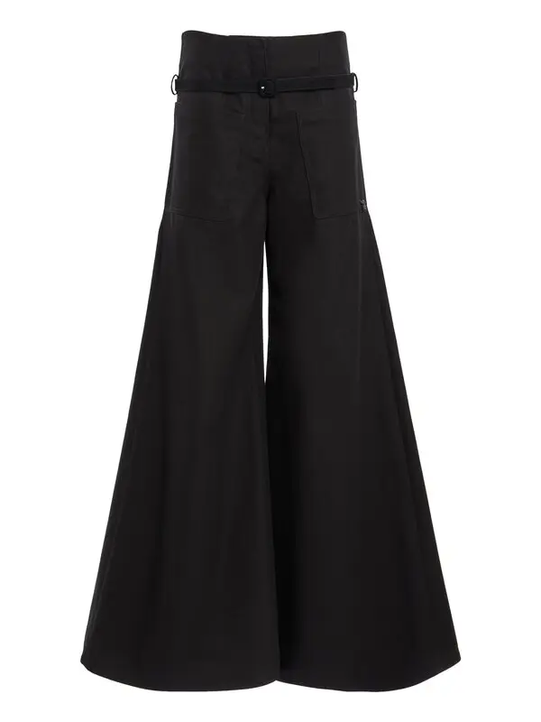 COURREGES Belted Cotton Canvas Palazzo Pants - Black