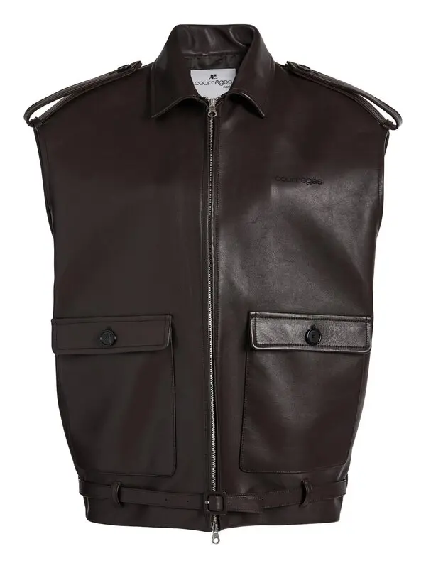 COURREGES Sleeveless Leather Jacket - Brown