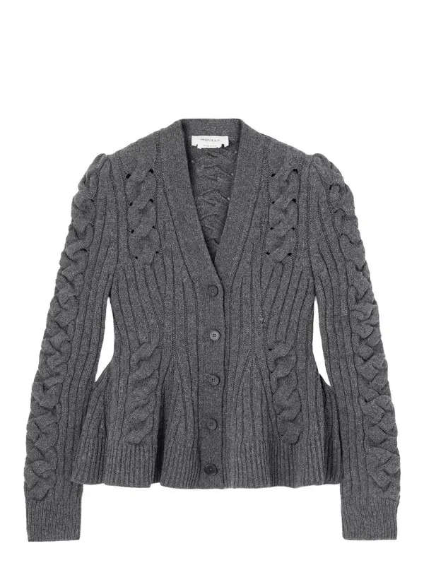Alexander McQueen Cable-knit Wool And Cashmere-blend Cardigan - Gray