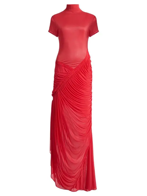 Christopher Esber Fusion Ruched Ripple Jersey Maxi Dress - Red