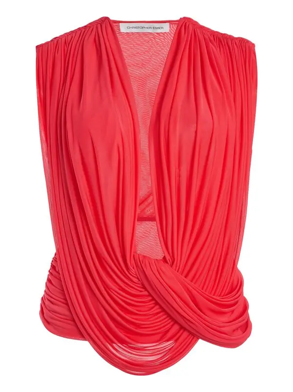 Christopher Esber Ripple Draped Jersey Top - Red
