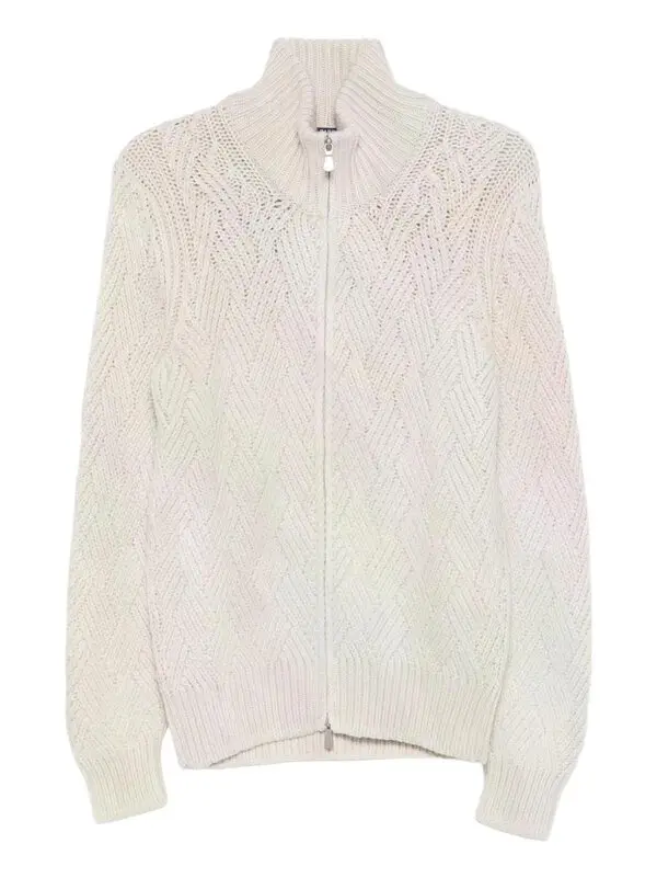 BARBA NAPOLI Cable-knit Zip-up Cardigan - Neutrals