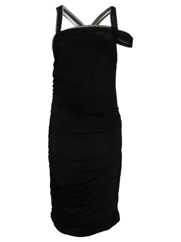NENSI DOJAKA Tulle-detail Ruched Midi Dress - Black