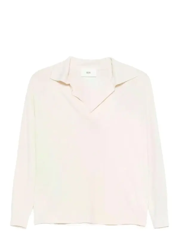 SOLOTRE Collared V-neck Sweater - White