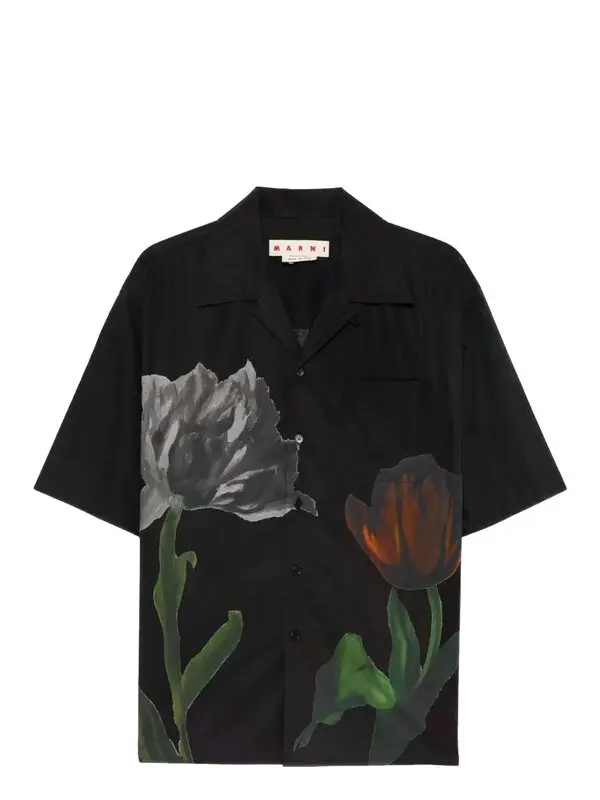 Marni Floral-print Short-sleeve Shirt - Black