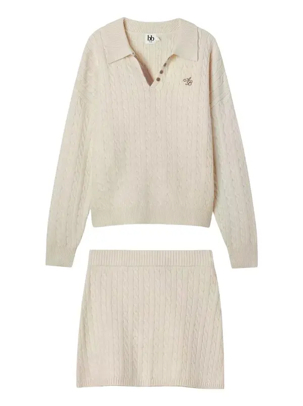 B+AB Cable-knit Buttoned All-in-one - Neutrals