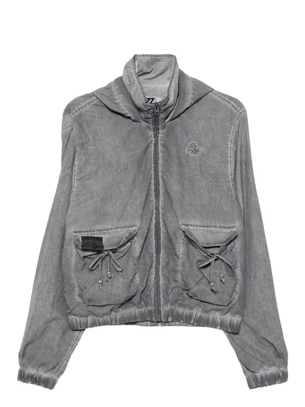 Izzue Bow-embellished Hooded Jacket - Grey