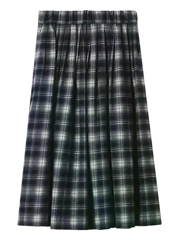 TOUT A COUP Plaid Pleated Midi Skirt - Blue