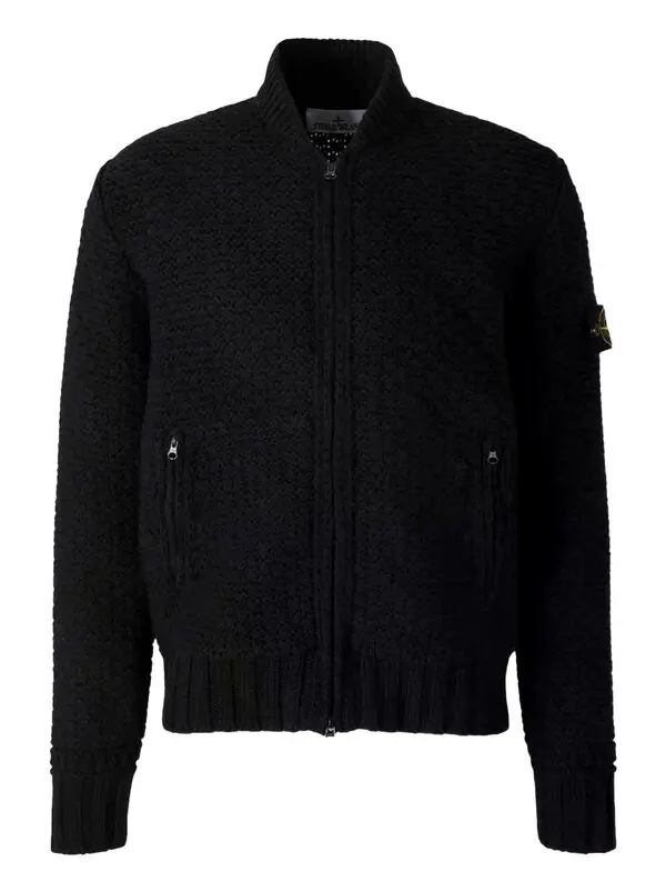 Stone Island Cotton Zip Cardigan - Black