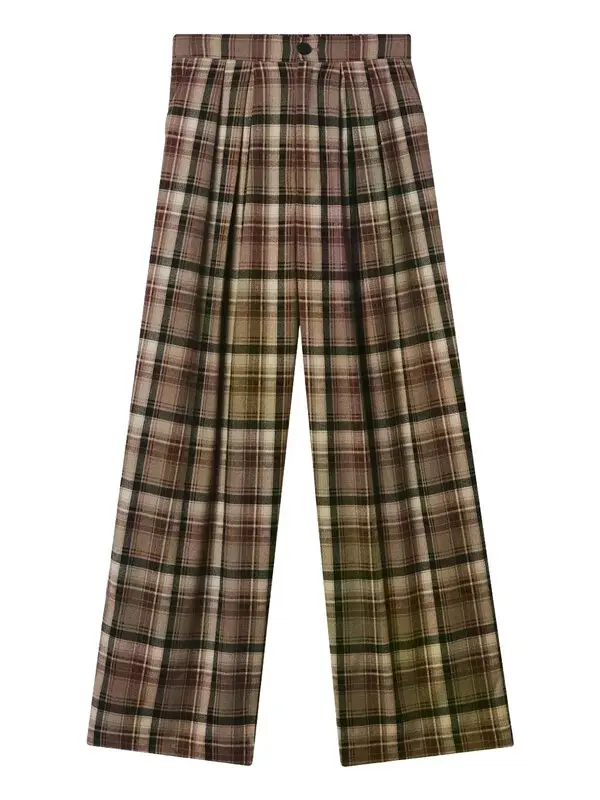 TOUT A COUP Plaid Pleated Trousers - Brown