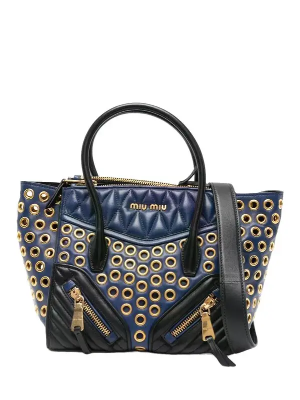 Miu Miu Panelled Quilted Eyelet-detail Tote - Blue