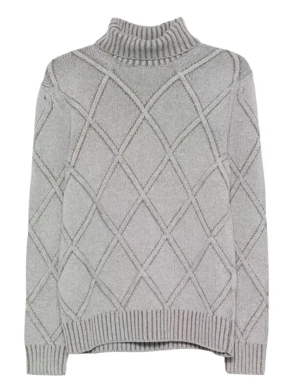 BARBA NAPOLI Argyle Knit Roll-neck Jumper - Grey