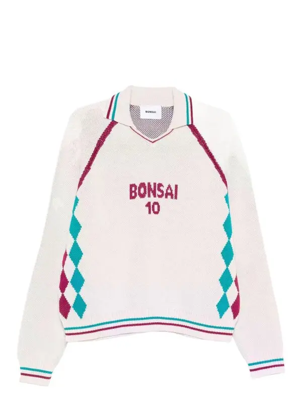 BONSAI Diamond-pattern Polo Jumper - Neutrals