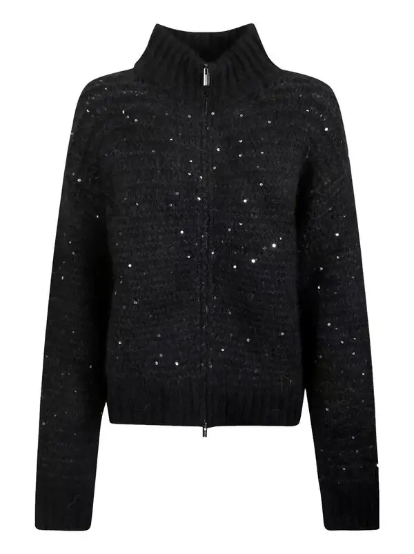 Peserico Sequin Embellished Zip Cardigan - Black