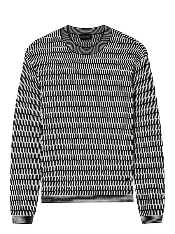 Emporio Armani Wool Jacquard Crewneck Sweater - Solid Black
