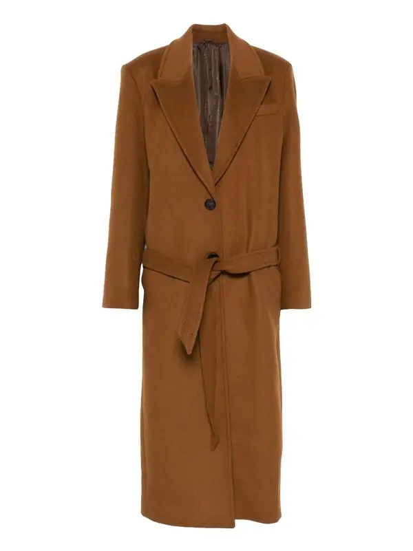 Attico Belted Wool-blend Coat - Brown