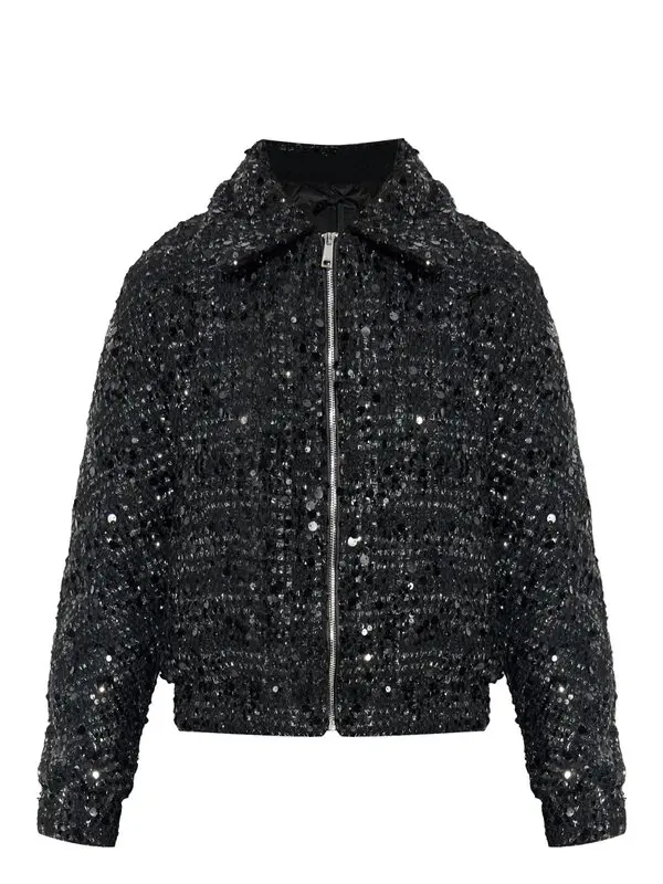 Add Sequin Trimmed Down Jacket - Black