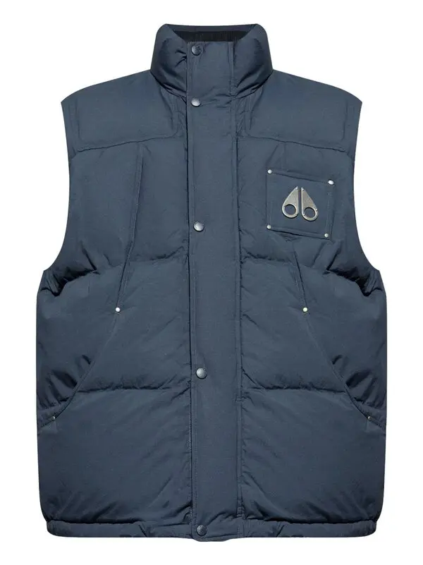 Moose Knuckles Quilted Down Vest With Stand-up Collar - Navy Blue