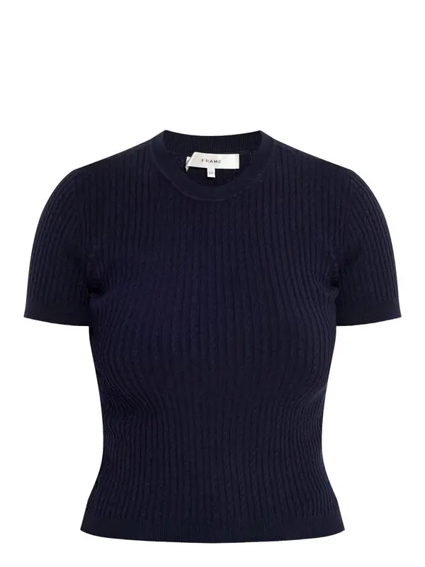 FRAME Ribbed Top With Short Sleeves - Navy Blue