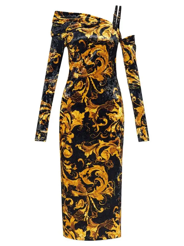 Versace Patterned Velvet Midi Dress - Black