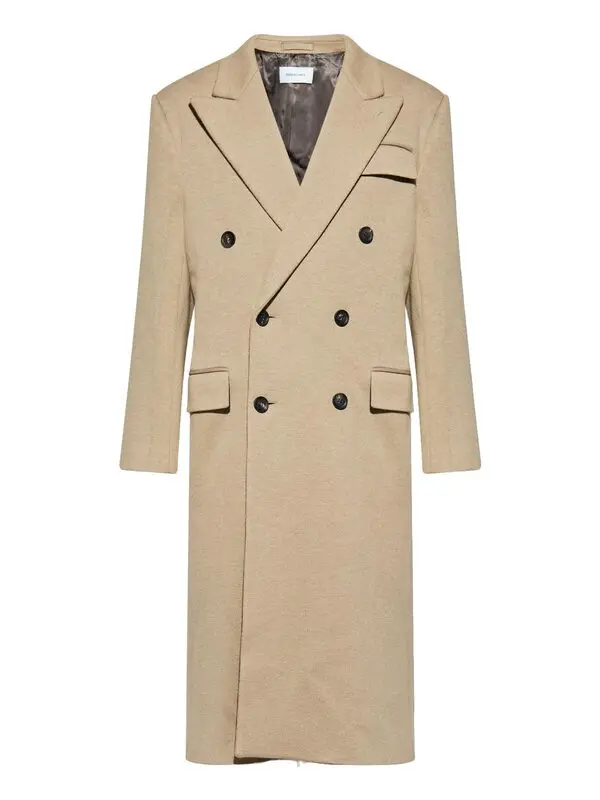 FERRAGAMO Wool Overcoat With Buttons - Beige