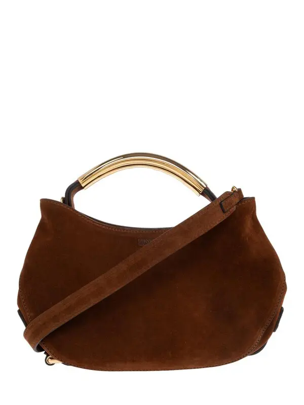 Moschino Suede Handbag With Metallic Handle - Brown