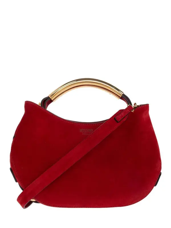 Moschino Suede Handbag With Gold Handle - Burgundy
