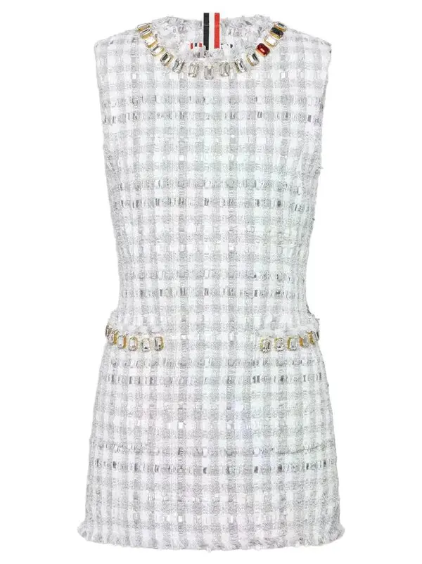 Thom Browne Swarovski-crystal Gingham Tweed Mini Dress - Grey