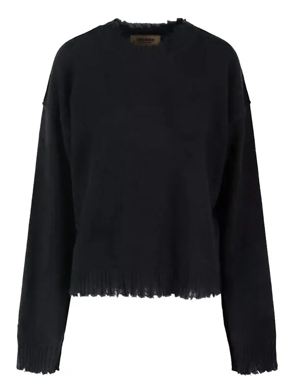 UMA WANG Frayed Cashmere Sweater - Black
