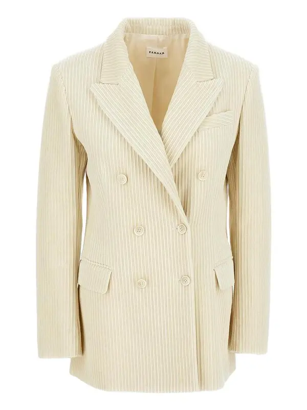 PAROSH Double-breasted Corduroy Cotton Blazer - White
