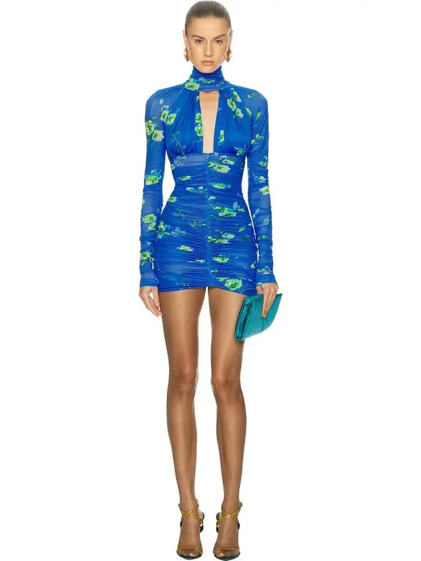 Blumarine Long Sleeve Mini Dress - Brilliant Blue & Lagoo