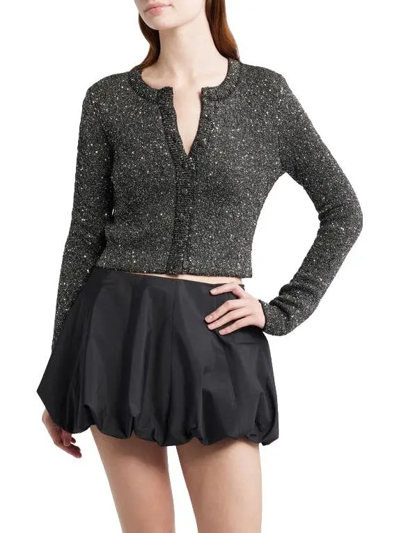 LoveShackFancy Ferra Embellished Crop Cardigan - Black