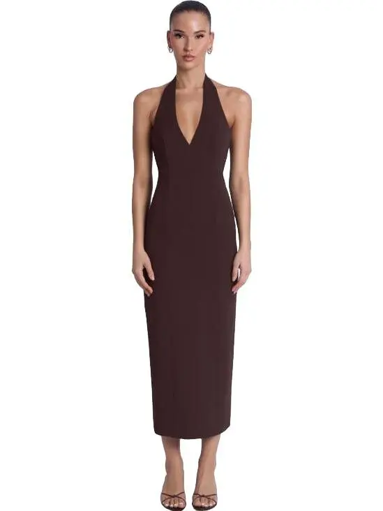 LEAU Heiress Halter Midi Dress - Brown