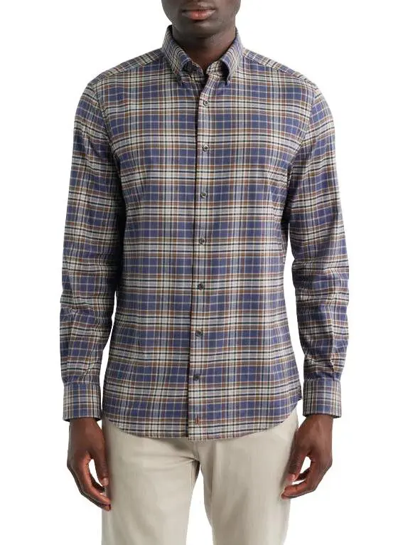 Johnnie-o Kamper Plaid Cotton Blend Button-down Shirt - Charcoal